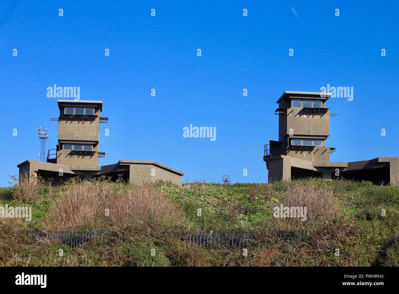 Lookout towers at Landguard fort in Felixstowe, Suffolk. October 2018 ...