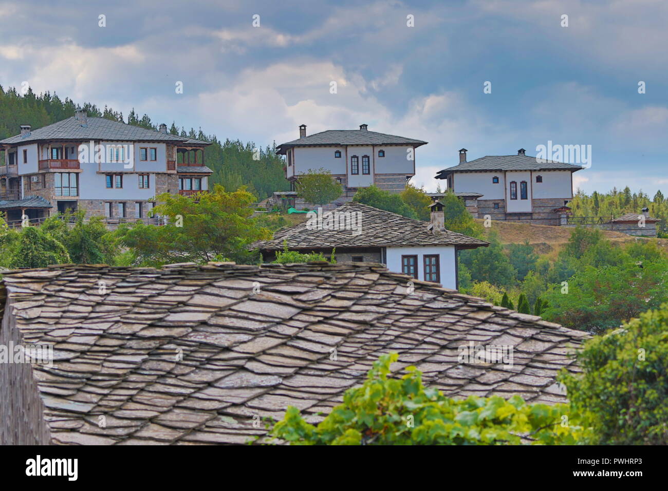 Stone house with stone fence in the Village of Leshten. Historical ...