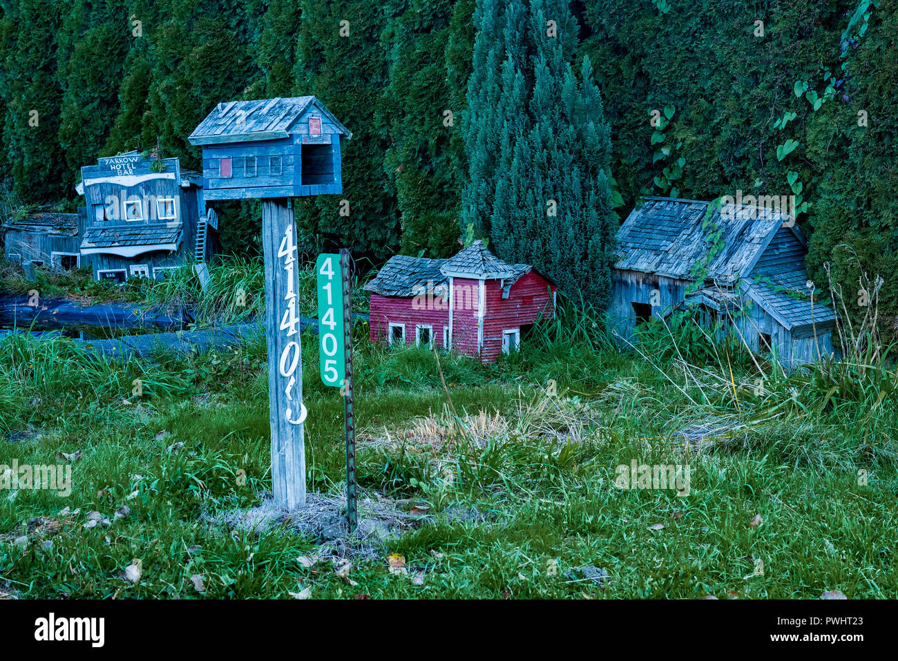 Country mail box and miniature houses, Yarrow, British Columbia, Canada ...