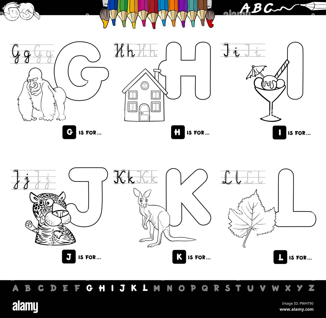 Black and White Cartoon Illustration of Capital Letters Alphabet ...