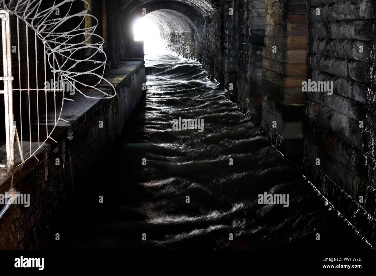 Tunnels beneath Leeds Railway Station with the River Aire running ...