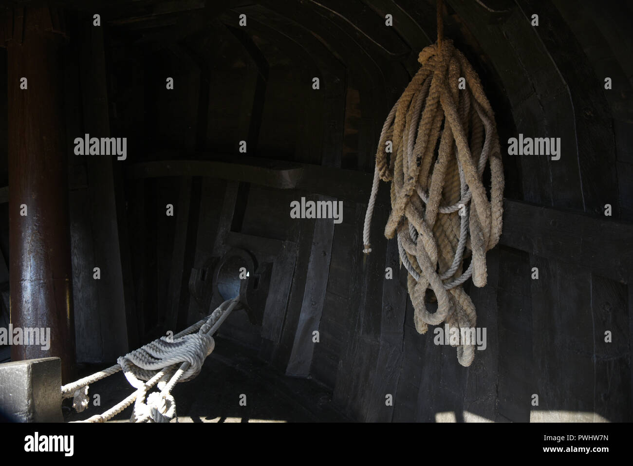 old boat rigging with ropes Stock Photo - Alamy