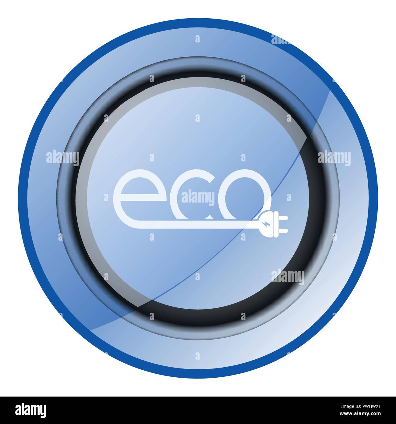 Eco plug vector icon. Blue glossy round renewable energy web button ...