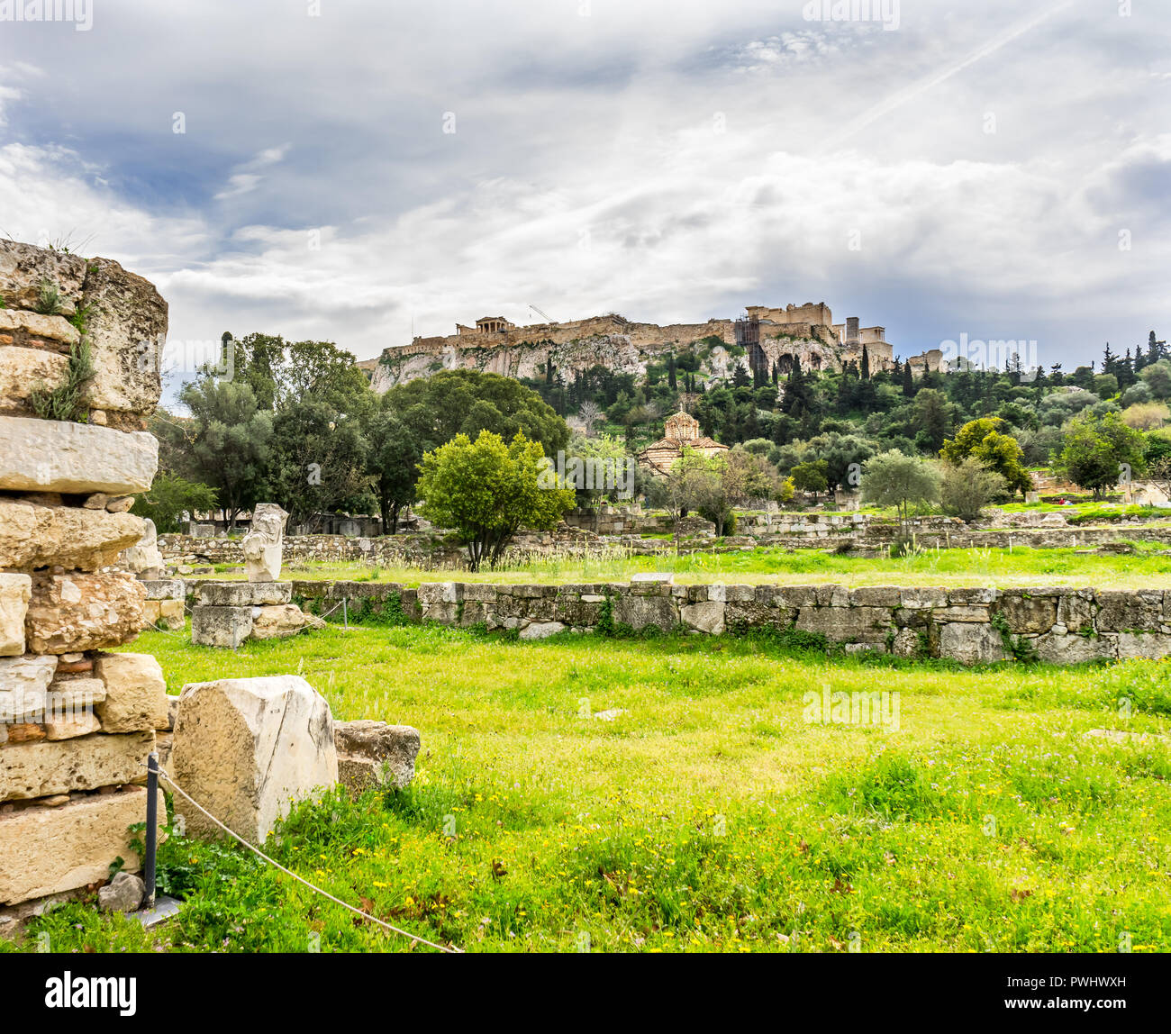 Ancient Agora Market Place Fields Middle Stoa Parthenon Acropolis ...