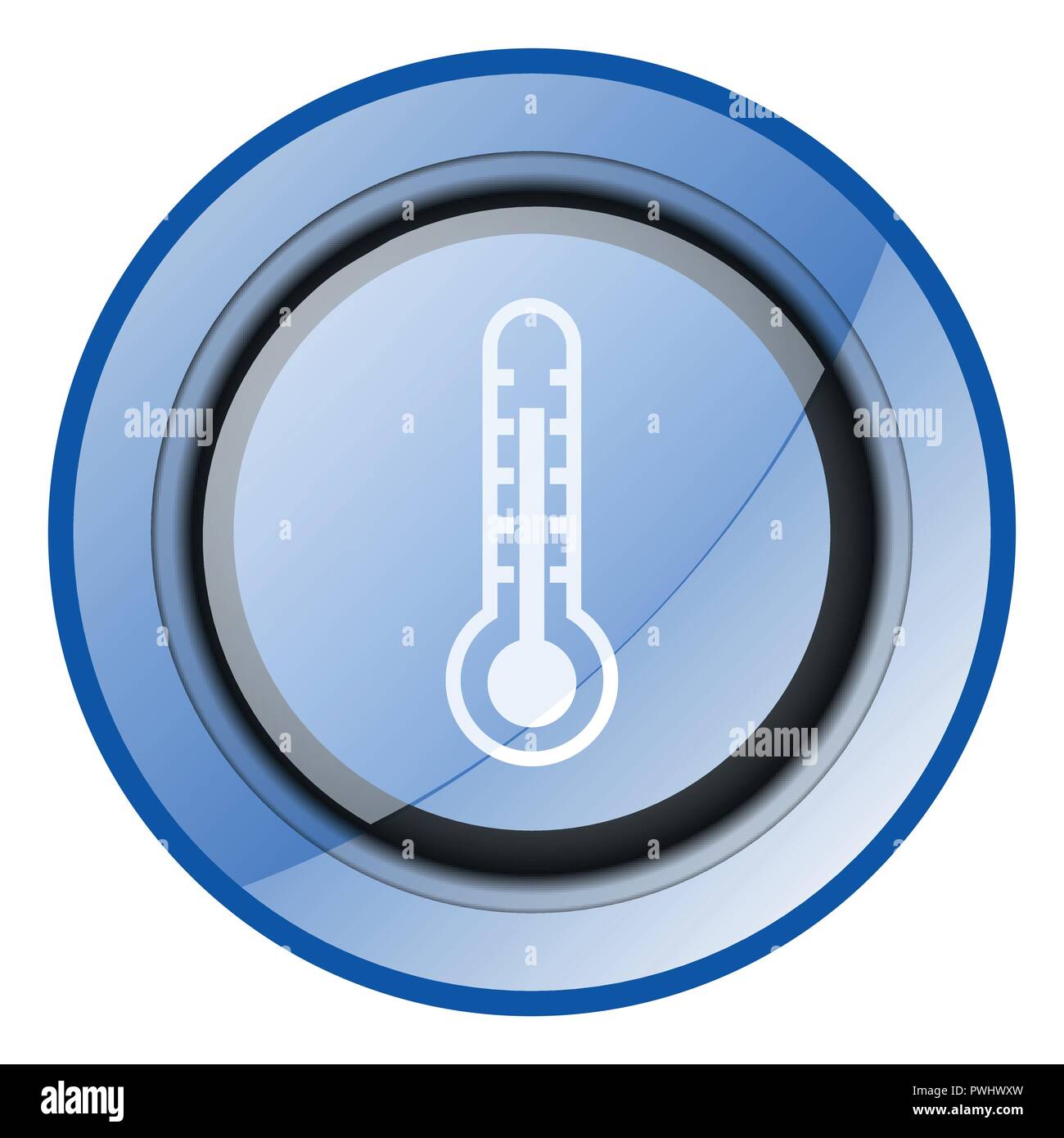 Thermometer vector icon. Blue glossy round web temperature button ...