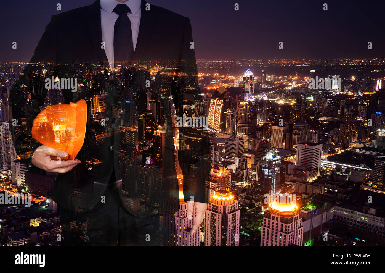 Double exposure handshake city hi-res stock photography and images - Alamy