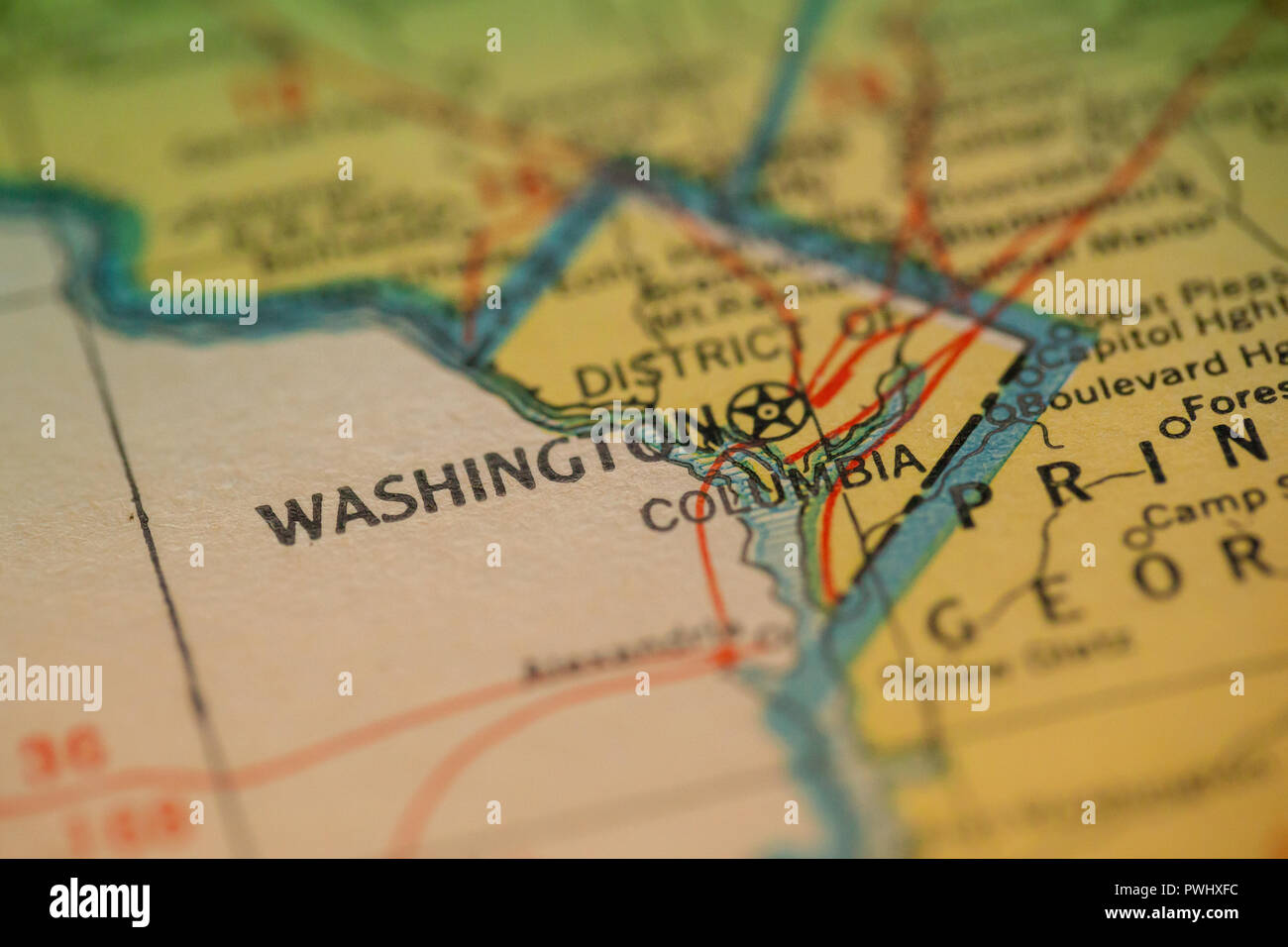 Washington DC is the center of focus on an old map Stock Photo - Alamy