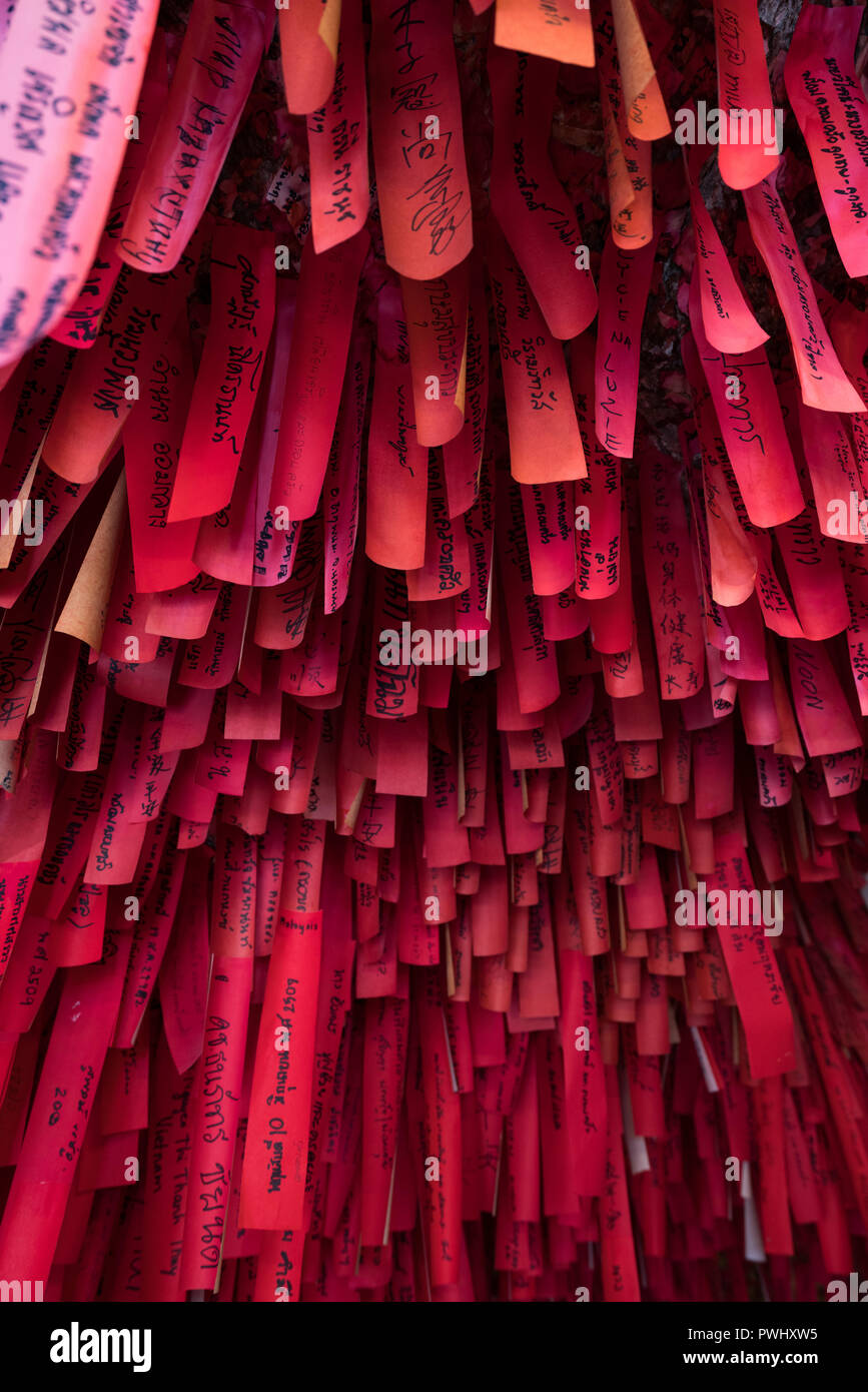 Chinese red paper for make a wishes in Chinese temple at Srichang ...