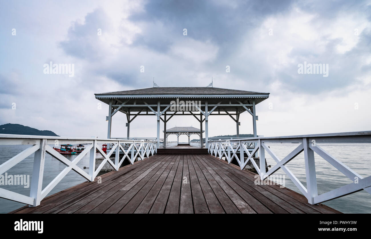 wood white bridge in sea is the popular landmark at Srichang island ...