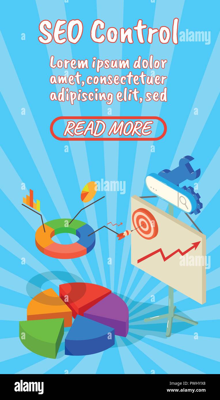 SEO control concept banner, comics isometric style Stock Vector Image ...