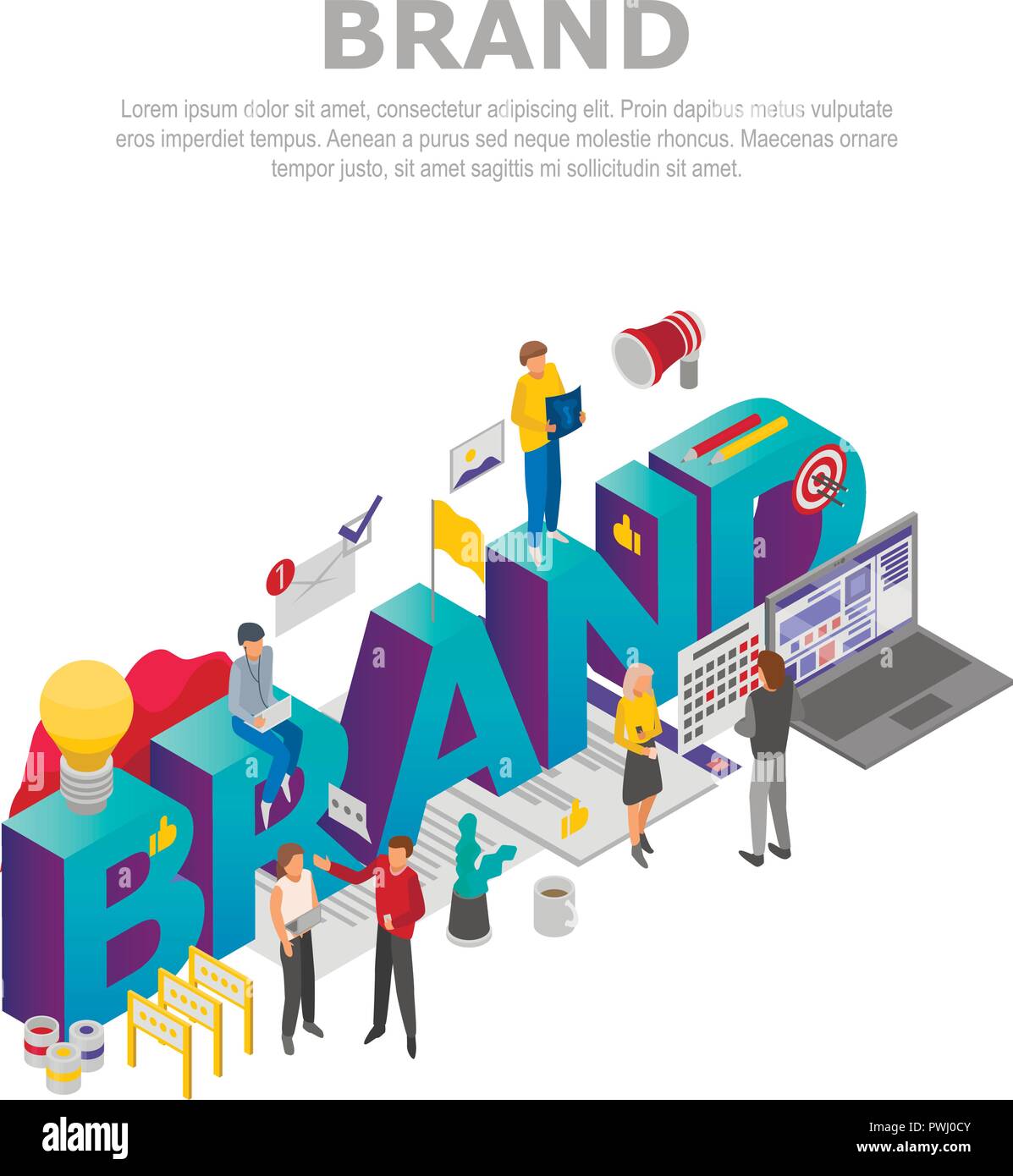 Brand teamwork concept background, isometric style Stock Vector Image ...