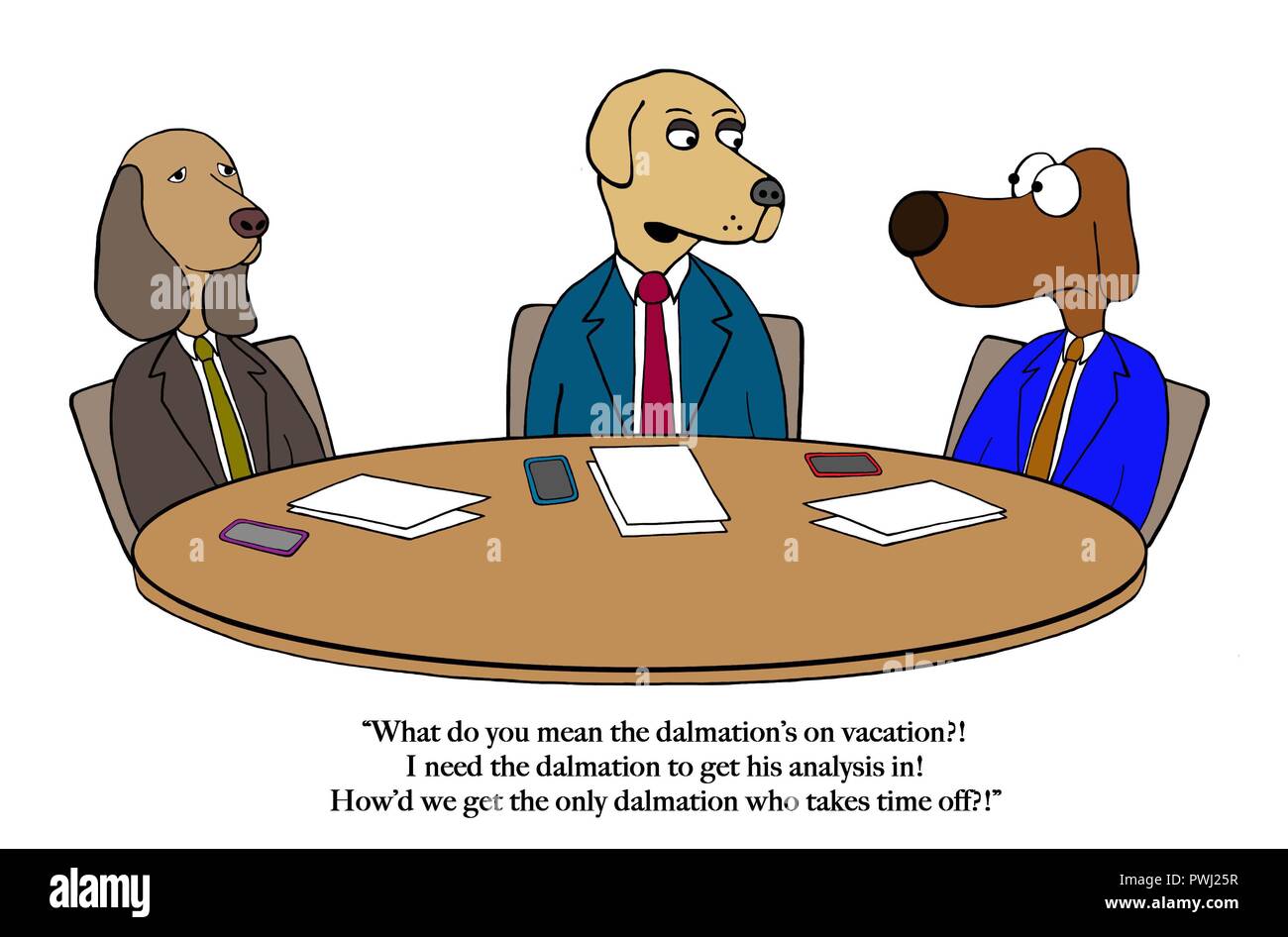 Boss is tired of dalmation missing deadlines Stock Photo - Alamy