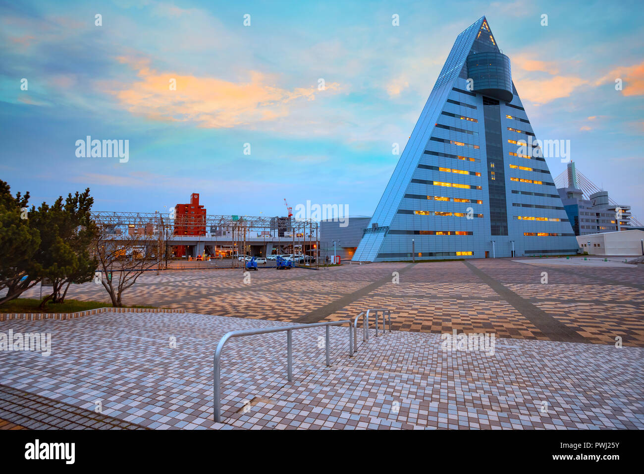 Aomori, Japan - April 23 2018: ASPAM is a triangle-shaped building ...