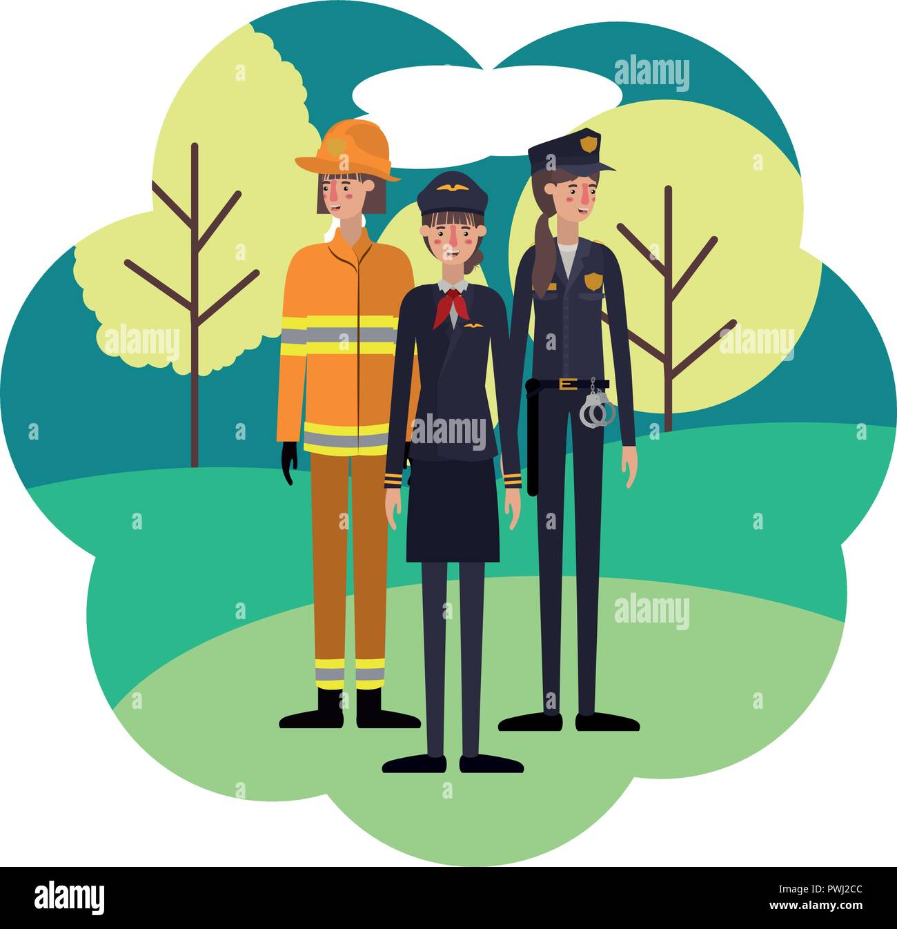 group of professionals with landscape avatar character Stock Vector ...