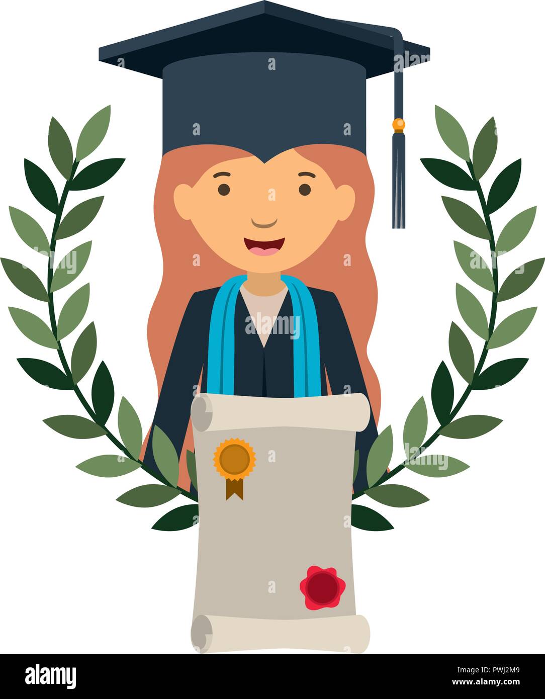 woman graduating with certificate avatar character Stock Vector Image ...