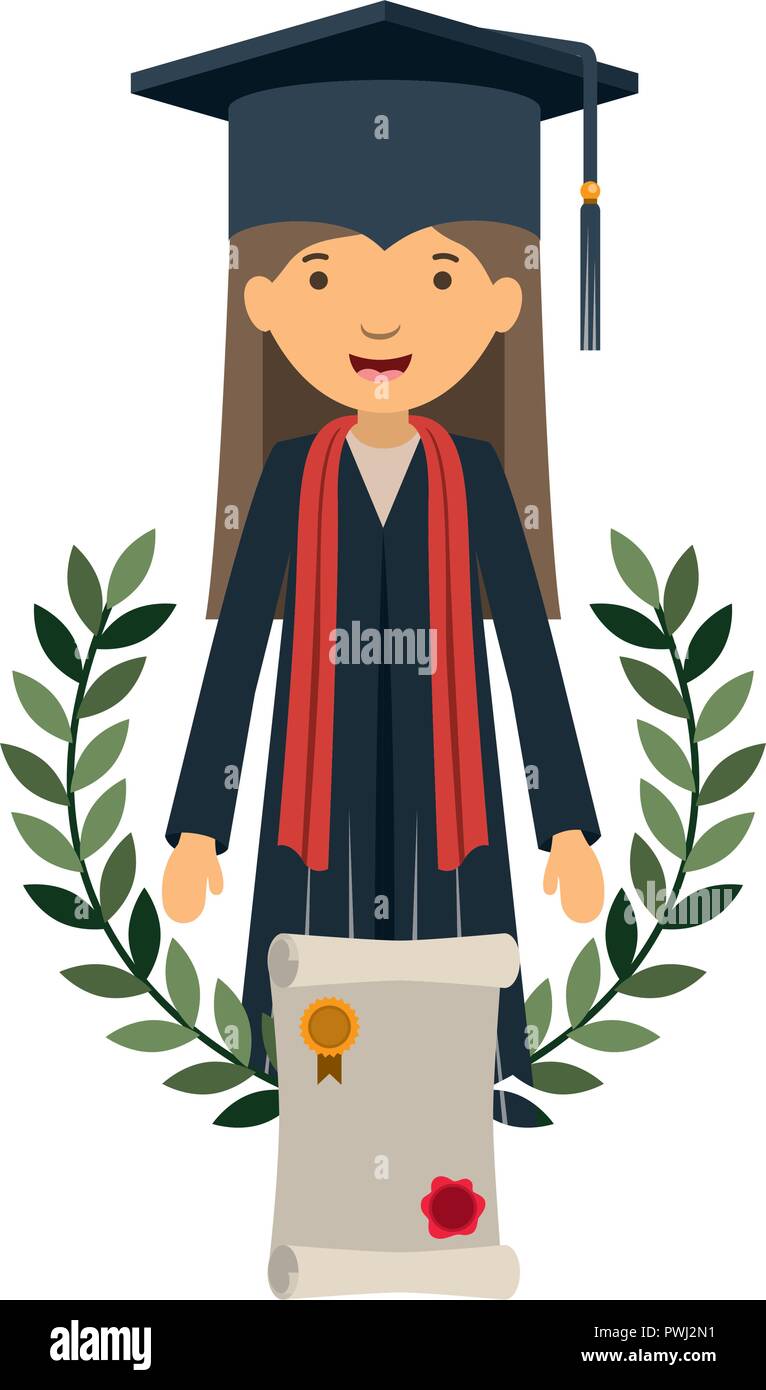 woman graduating with certificate avatar character Stock Vector Image ...