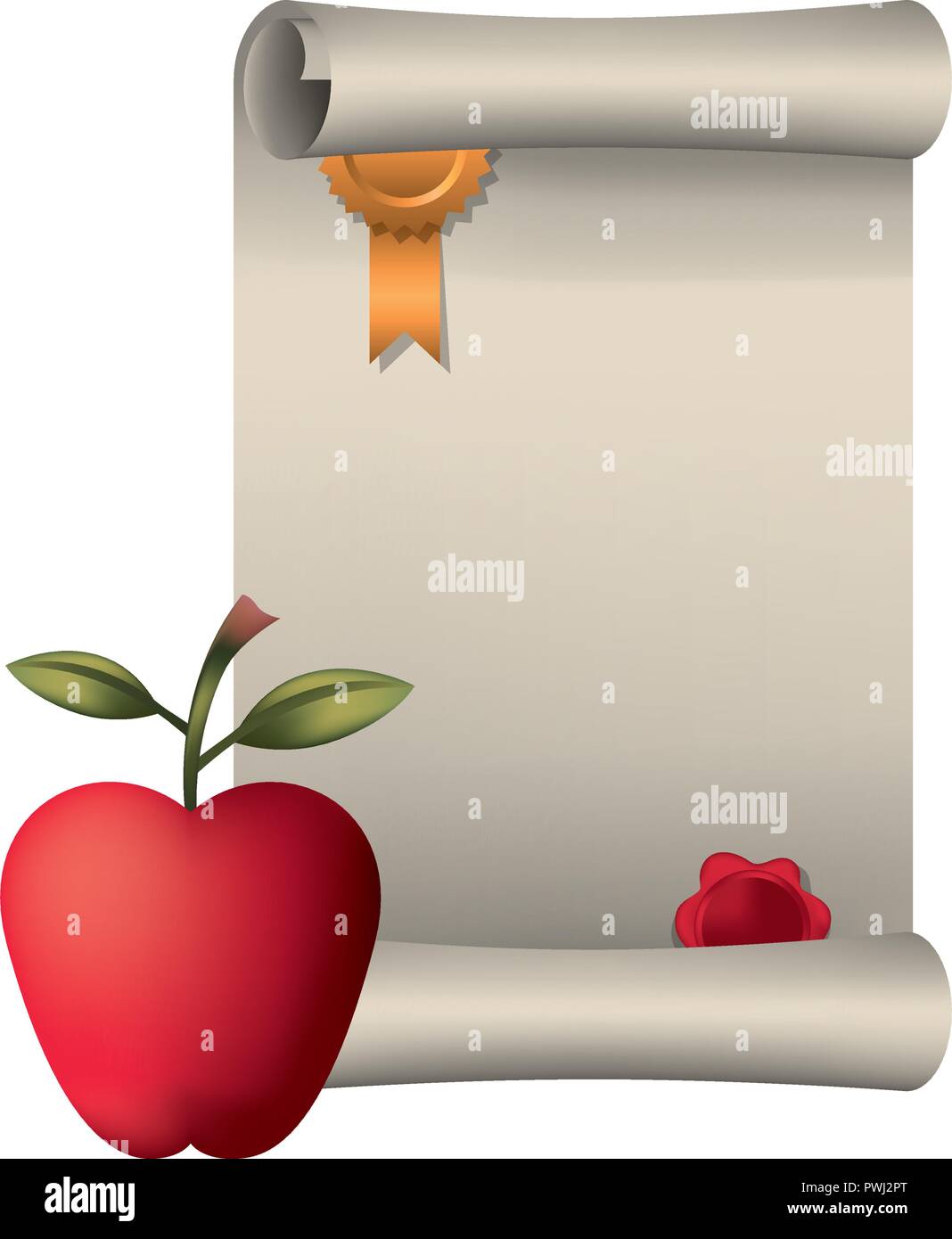 graduation certificate with apple isolated icon Stock Vector Image ...