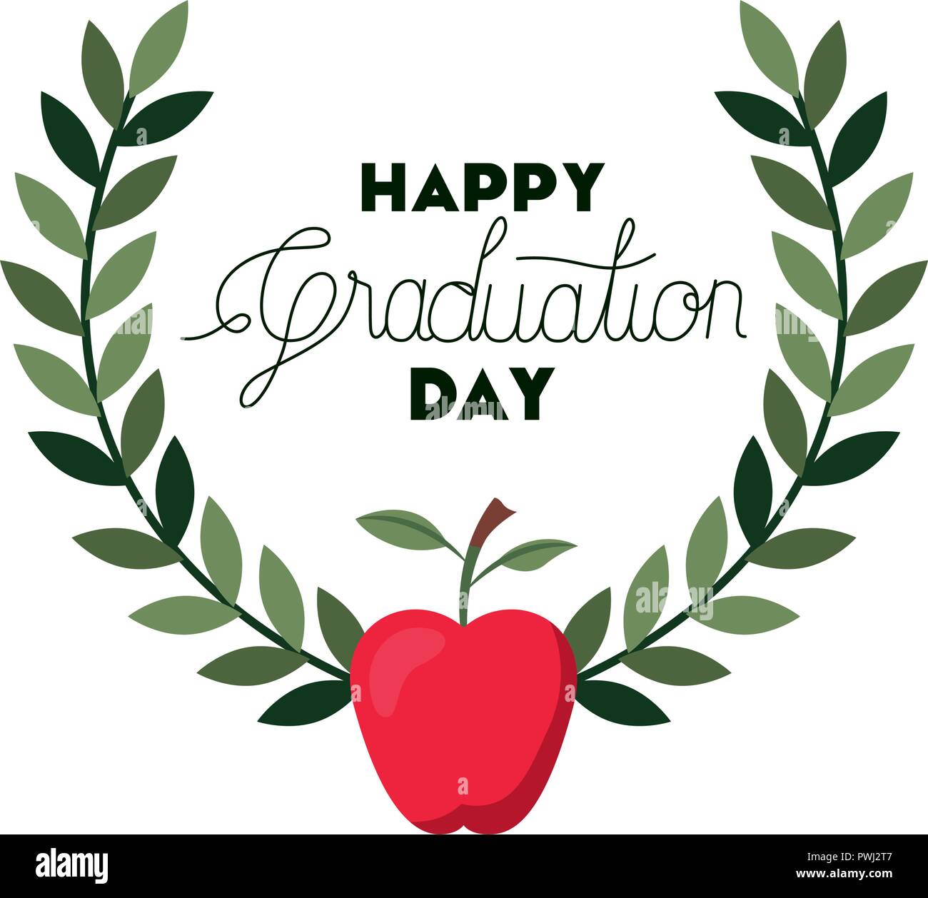 happy graduation day with wreath isolated icon Stock Vector Image & Art ...