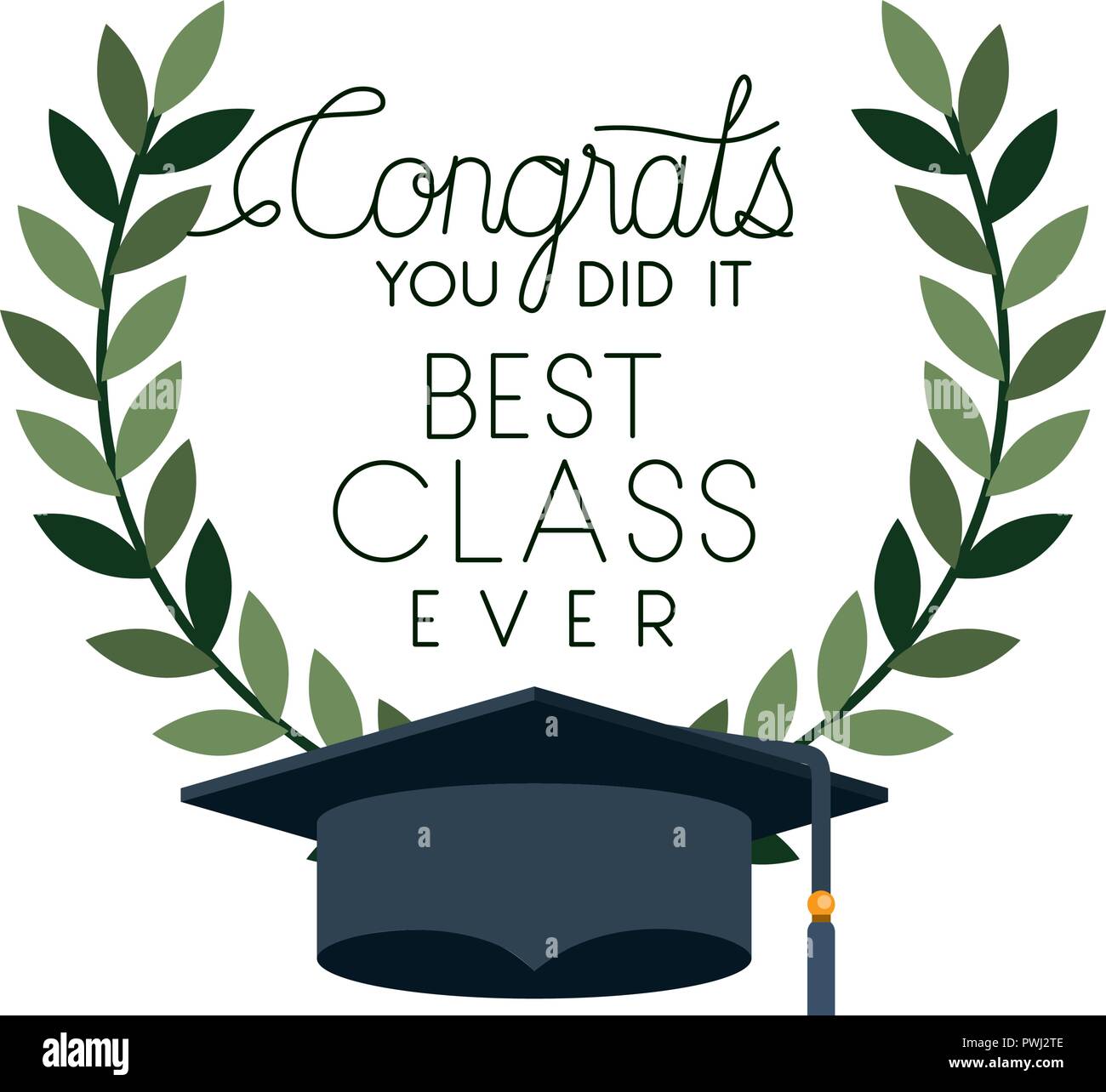happy graduation day with wreath isolated icon Stock Vector Image & Art ...
