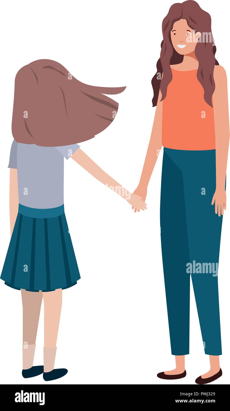 mother and daughter standing avatar character Stock Vector Image & Art ...