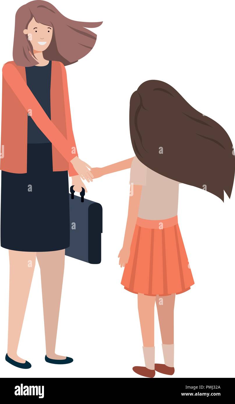 mother and daughter standing avatar character Stock Vector Image & Art ...