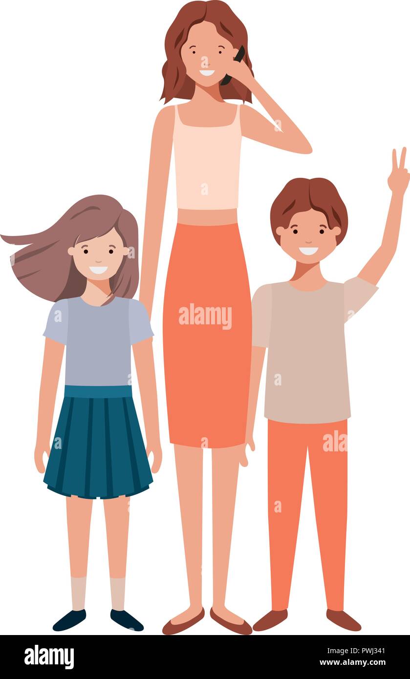 mom with her children avatar character Stock Vector Image & Art - Alamy