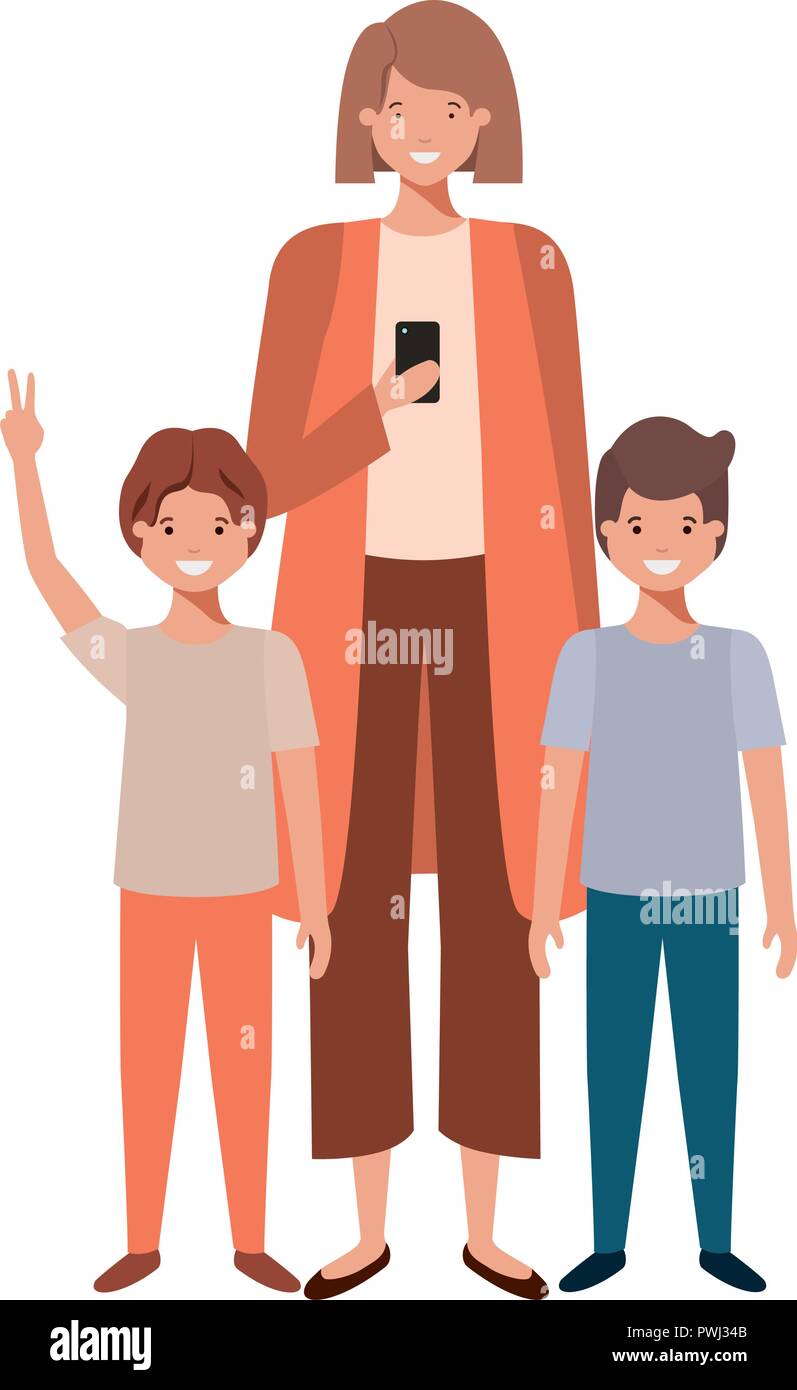 mom with her children avatar character Stock Vector Image & Art - Alamy