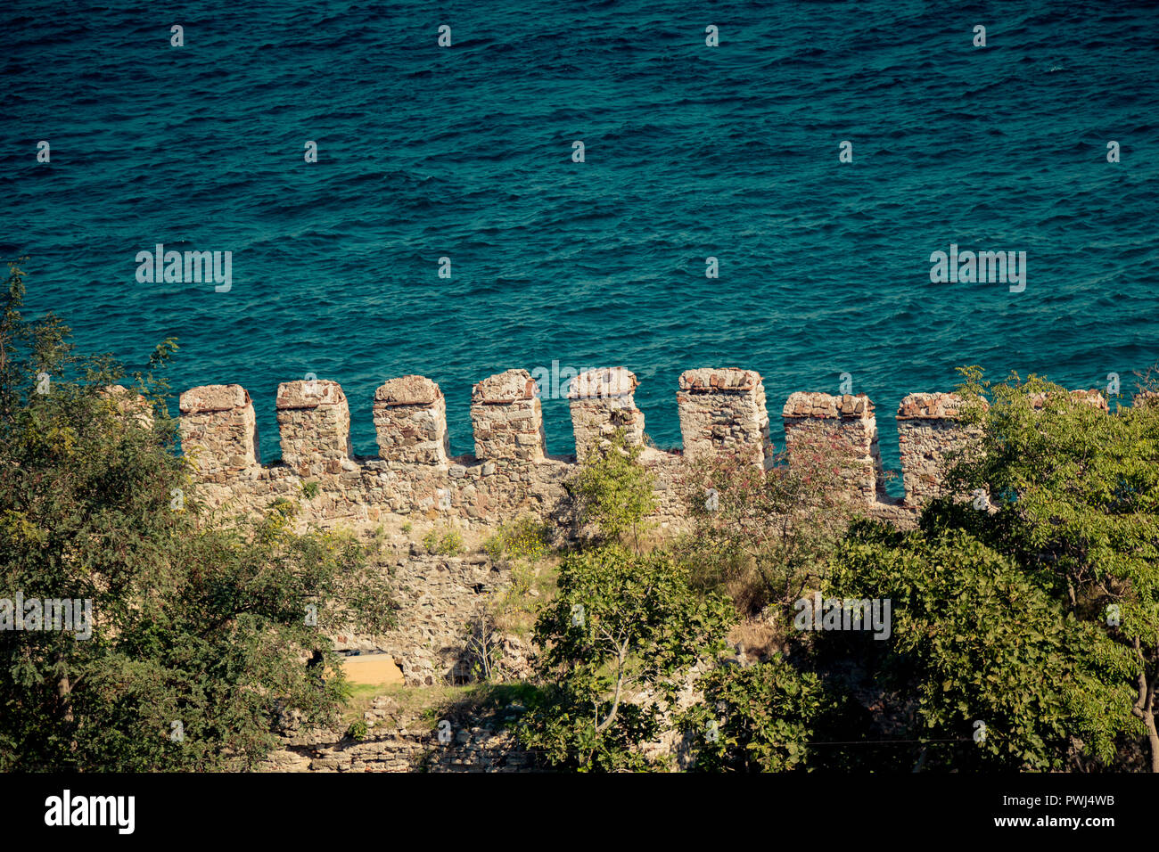 The ancient city walls of Constantinople in Istanbul, Turkey Stock ...