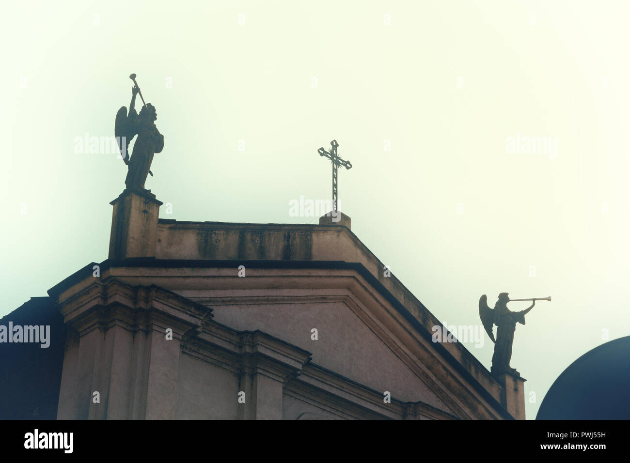 church with angles playing trumpet - body copy - halloween and horror ...