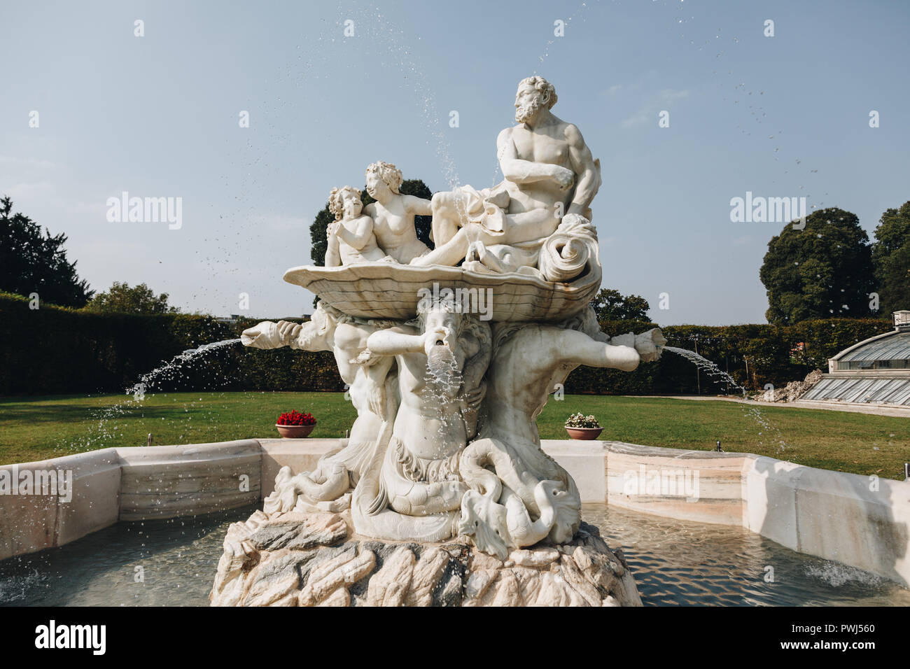 Old fountain in THE NYMPHAEUM WATER GAMES GREENHOUSES AND GARDENS Stock ...