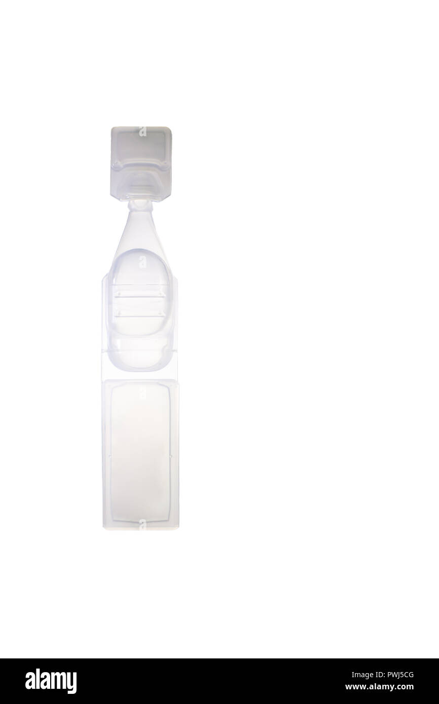 Artificial tears and eye drop capsule isolated on white background with ...