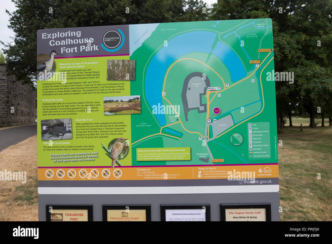 Information panel and map about exploring Coalhouse Fort park, East ...