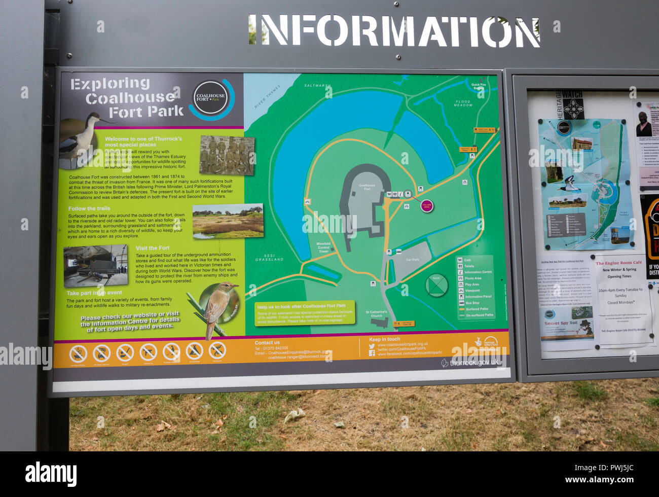 Information panel and map about exploring Coalhouse Fort park, East ...