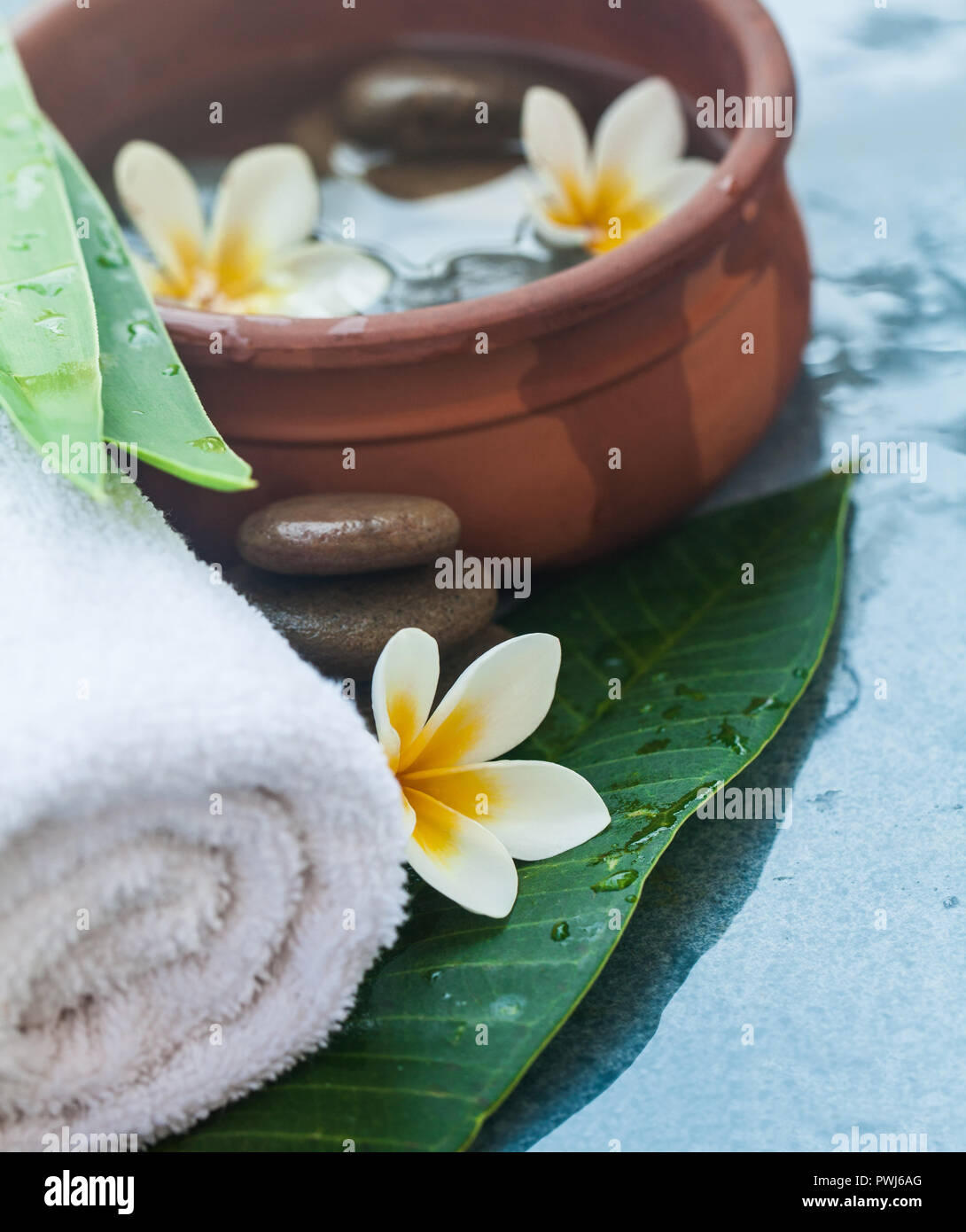 White Flowers and stones for spa relaxation Stock Photo - Alamy