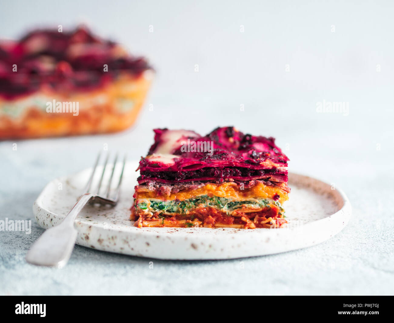 Vegetable Packed Rainbow Lasagne on craft plate.Ideas and recipes for ...