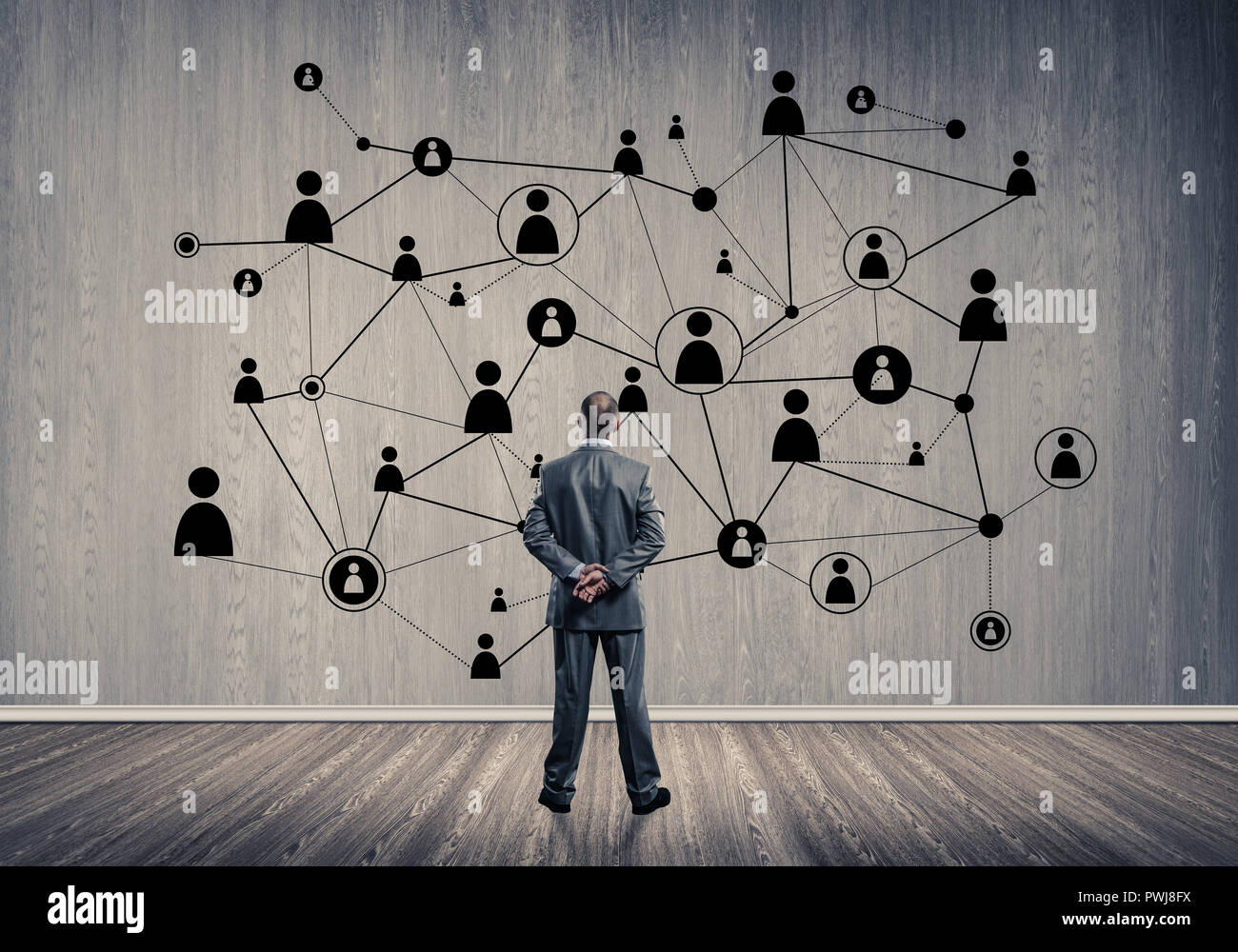 Connection lines drawn on concrete wall as symbol for networking Stock ...