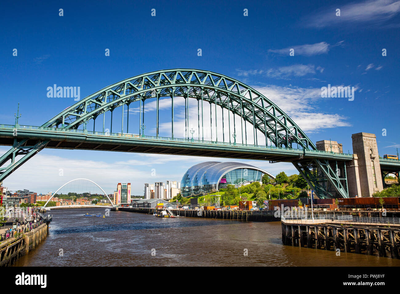 UK, England, Tyneside, Newcastle upon Tyne, Tyne Bridge and Gateshead ...