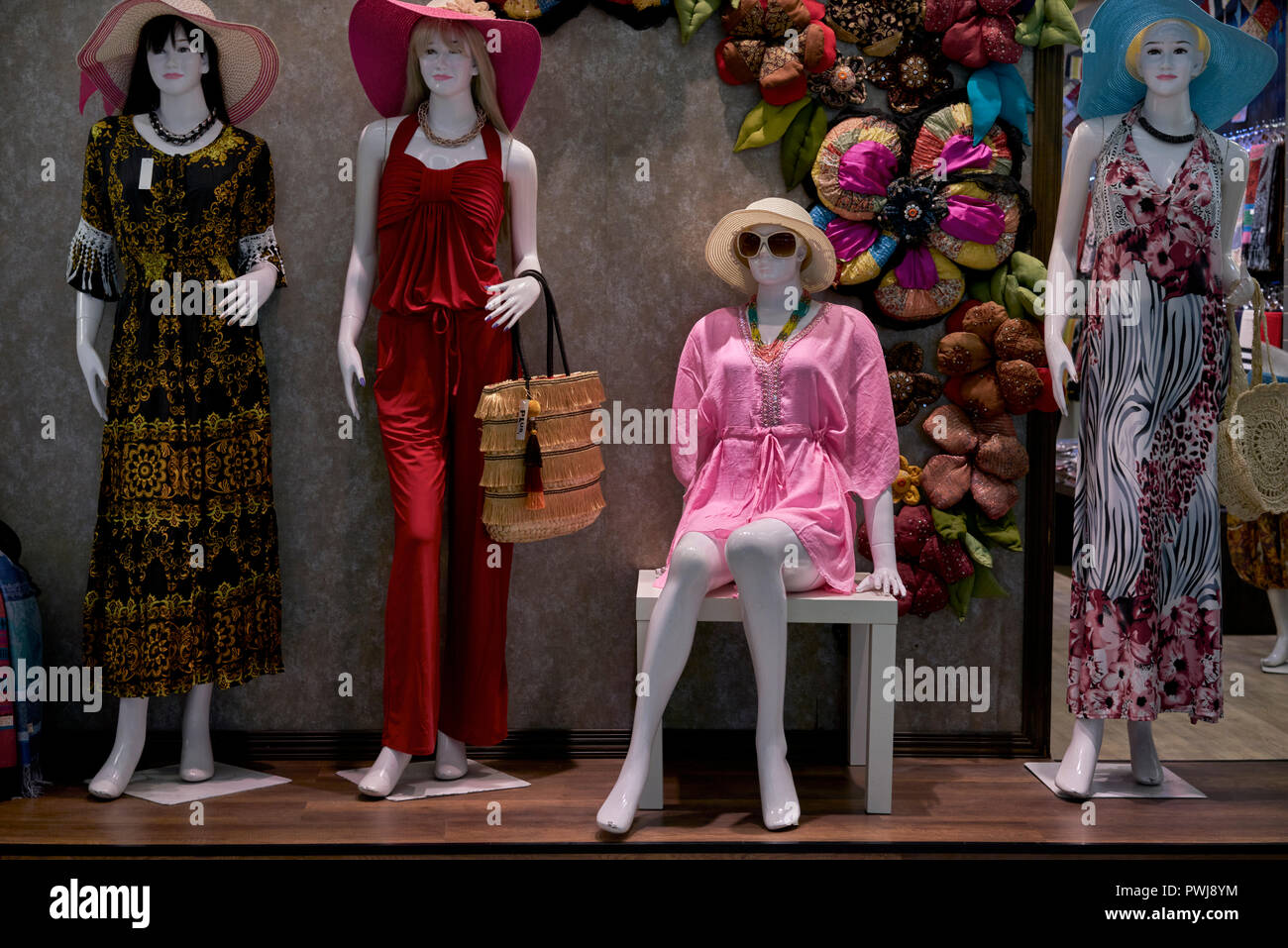 Window display. Fashion. Woman summer wear. Female clothing Stock Photo ...