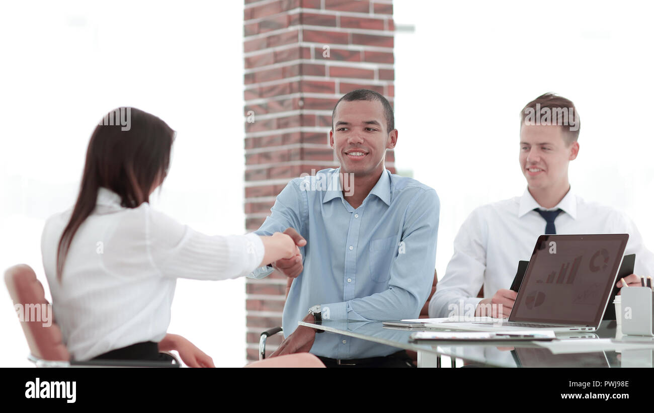 closeup.a handshake of a Manager and employee in the office Stock Photo ...