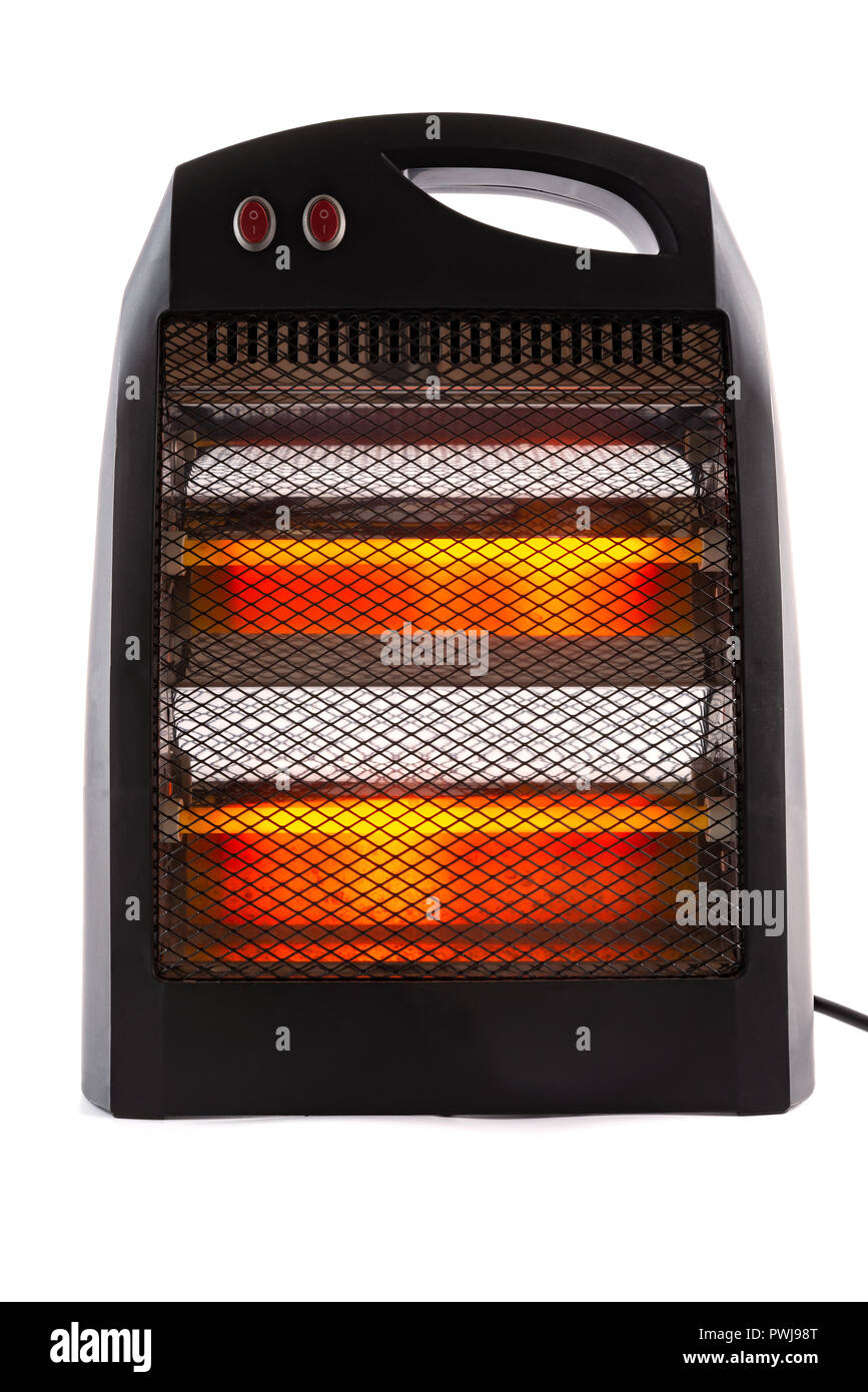 front view electric heater working on white background Stock Photo - Alamy