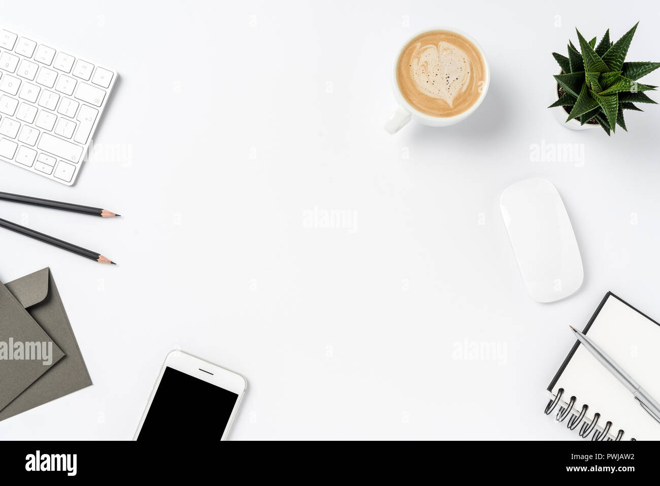 Office desktop with laptop Stock Photo - Alamy