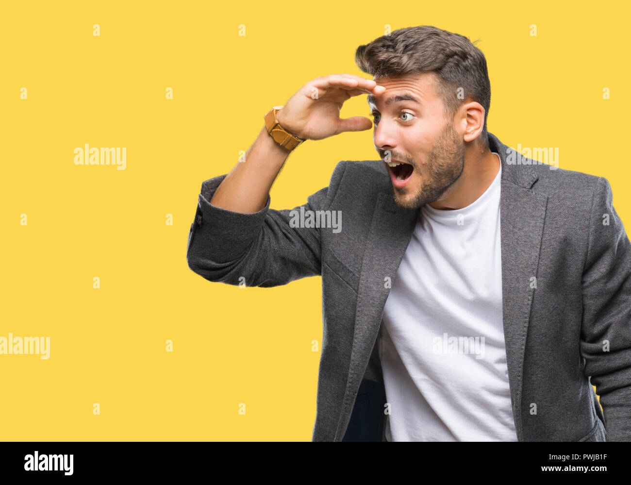 Young handsome business man over isolated background very happy and ...
