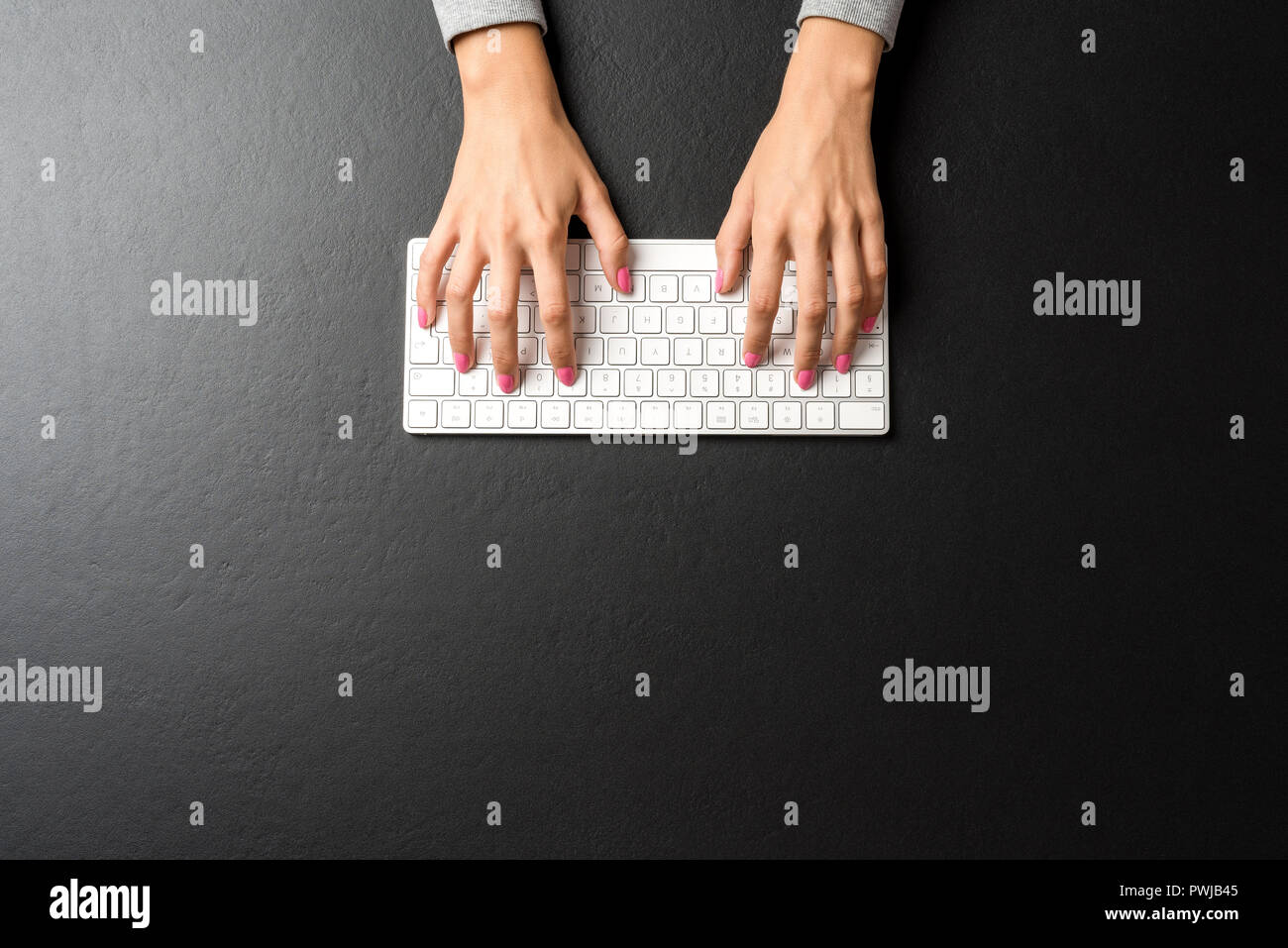 Overhead shot of office desktop Stock Photo - Alamy