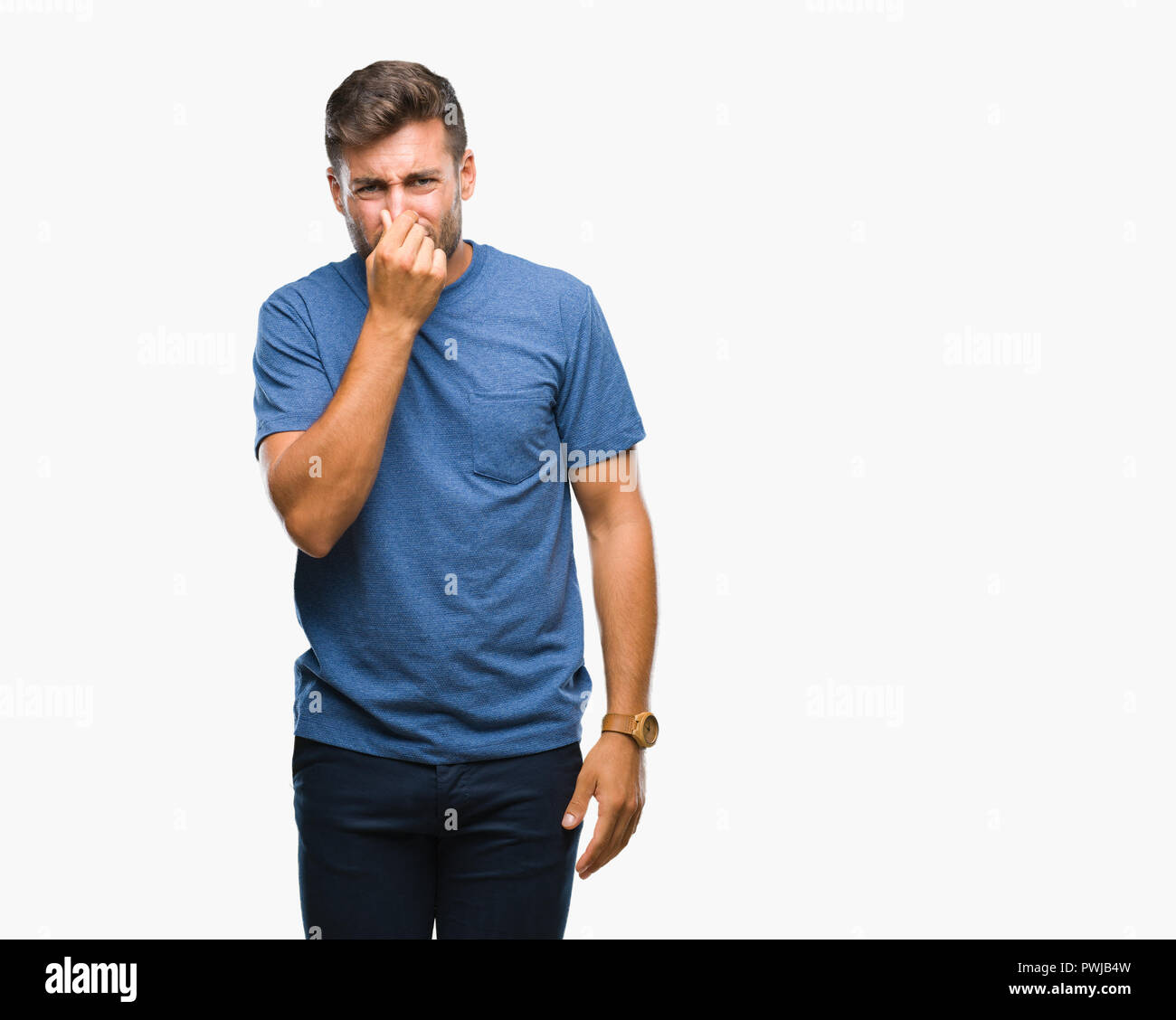 Man hand over nose Cut Out Stock Images & Pictures - Alamy