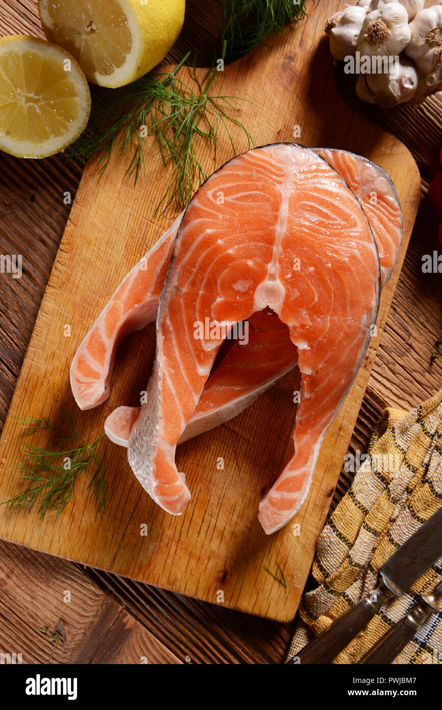 Fresh salmon chunks Stock Photo - Alamy