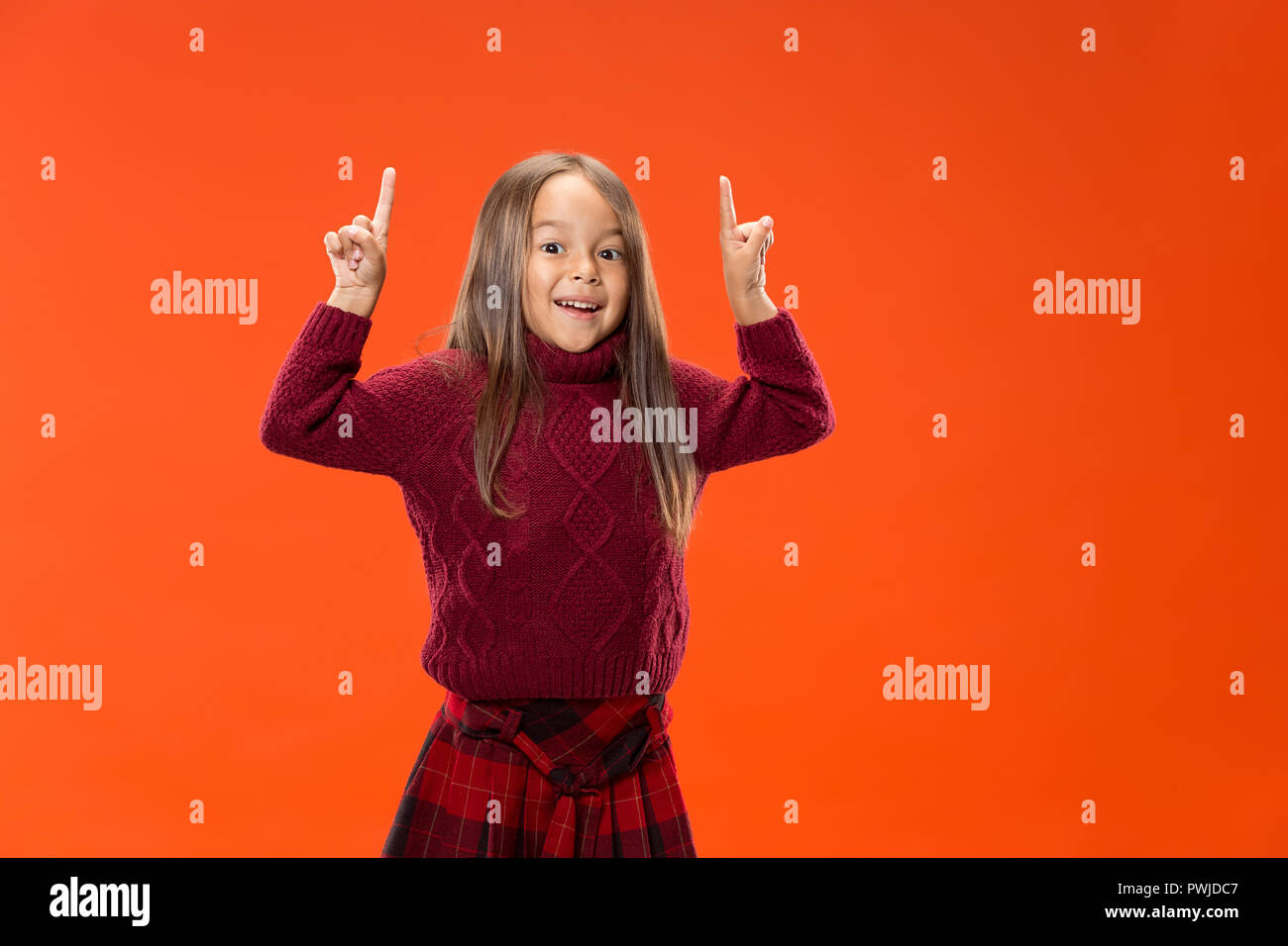 Wow. Beautiful female half-length front portrait isolated on studio ...