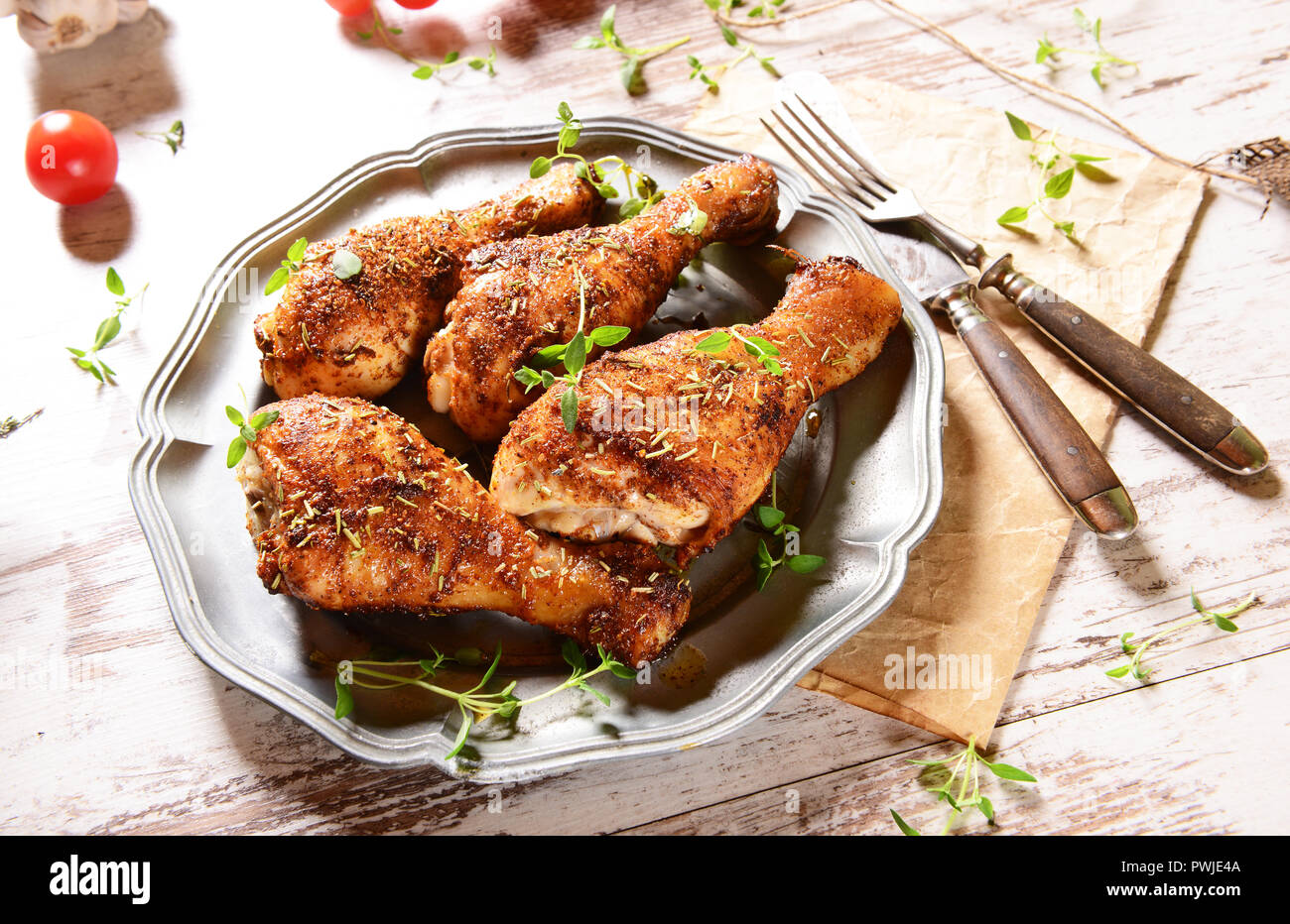 Chicken legs with thyme Stock Photo - Alamy