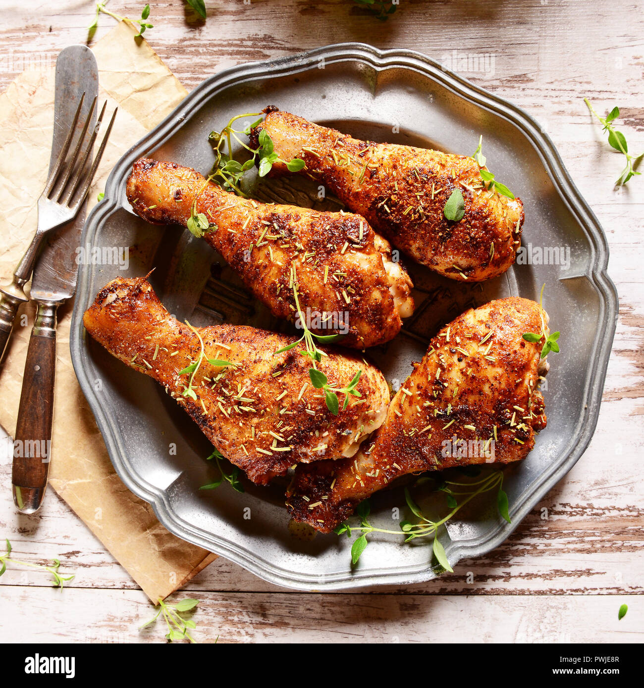 Chicken legs with thyme Stock Photo - Alamy