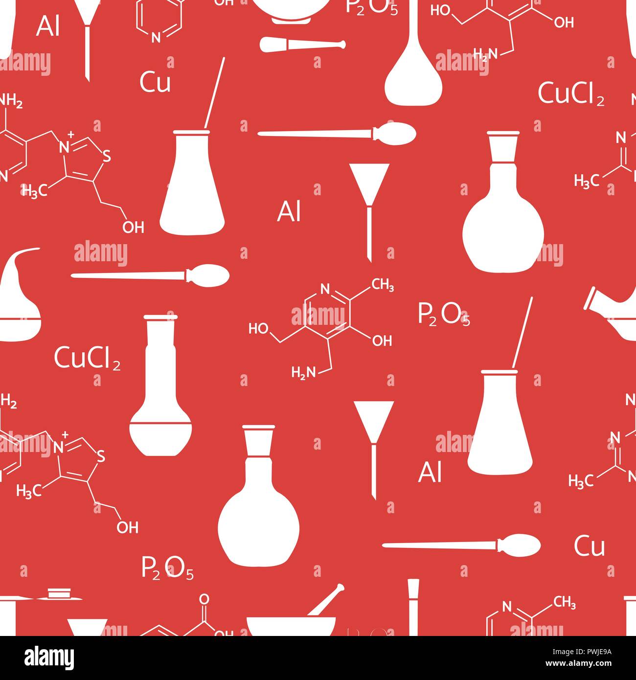 Scientific vector seamless pattern with flasks, test tubes, beakers ...