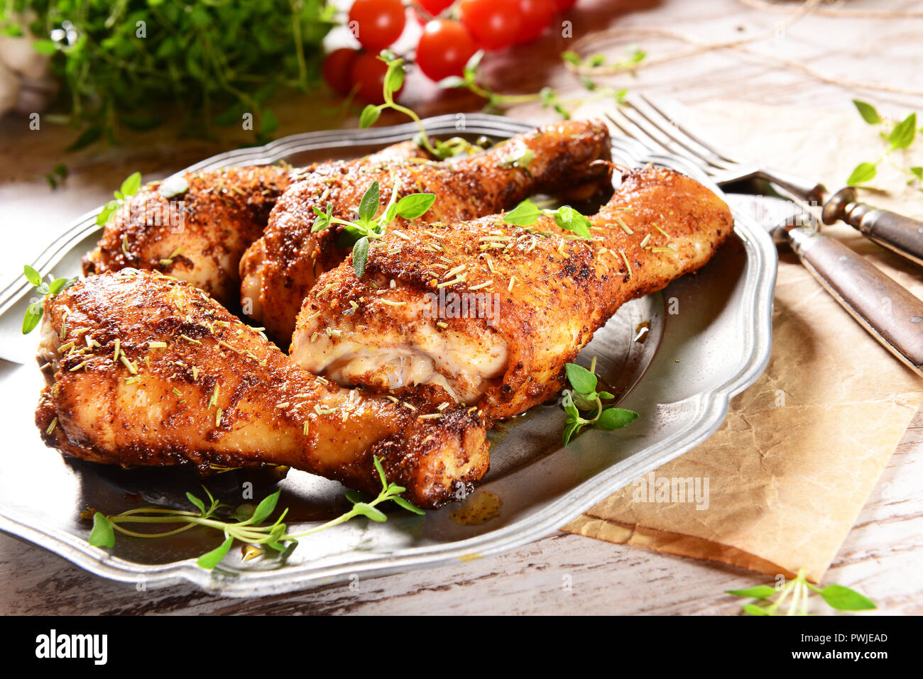 Chicken legs with thyme Stock Photo - Alamy